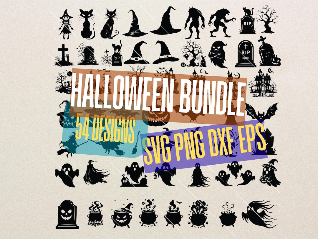 Halloween Silhouette SVG Bundle: Ghost, Witch, Haunted House (digital ...