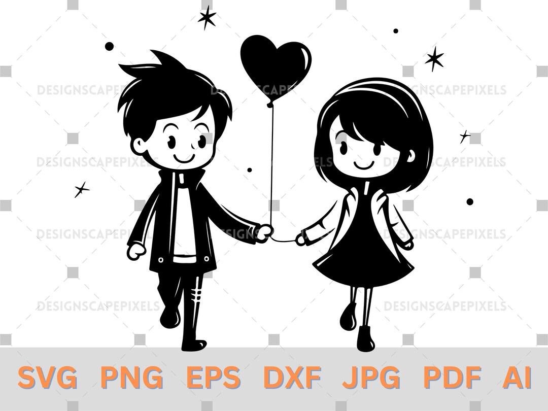 SVG Cute Couple Silhouette Vector File Valentine Couple SVG Anniversary ...