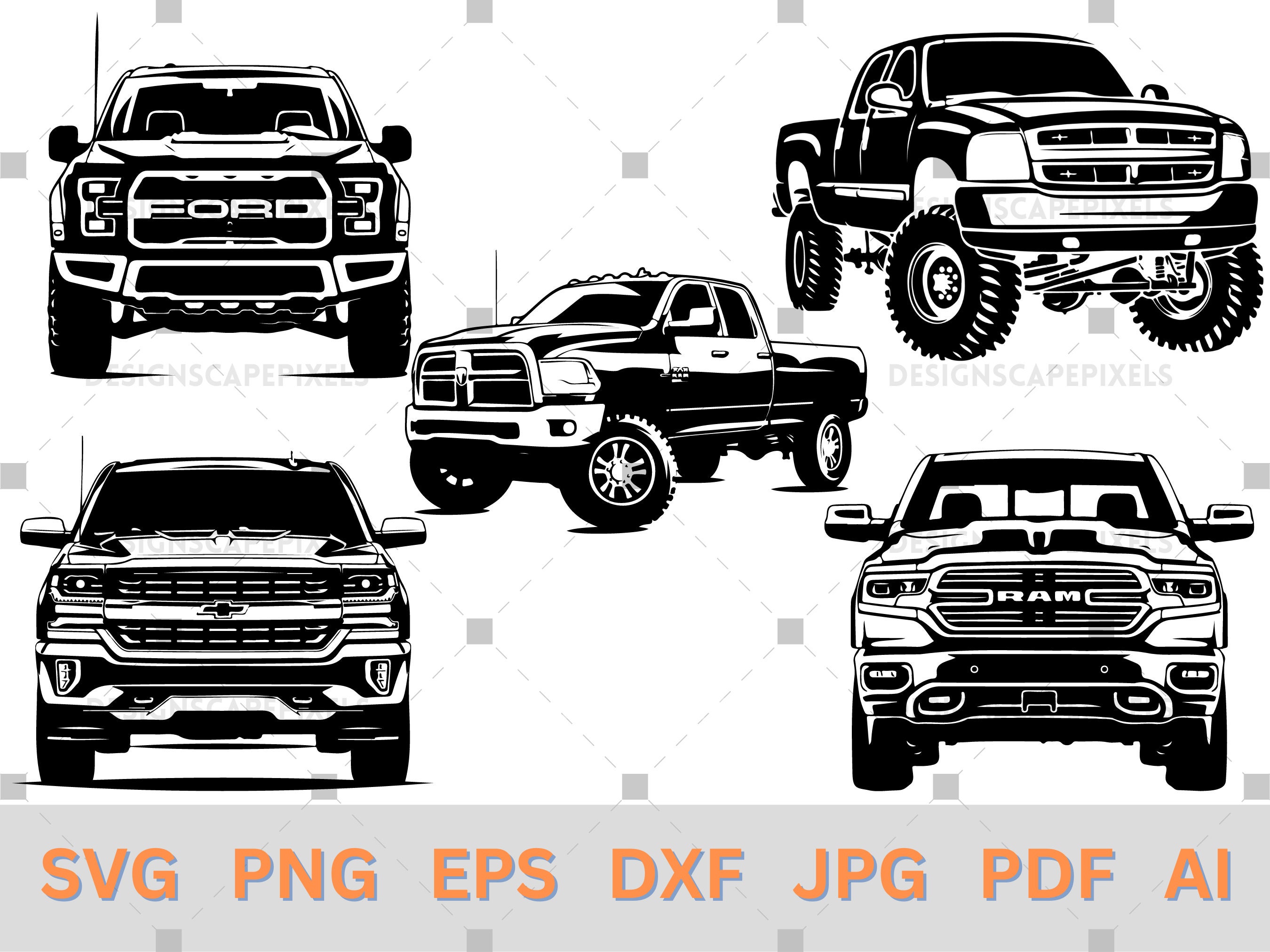Pickup Truck SVG Bundle: Ford, Chevy, Ram Truck Vector Files (digital ...
