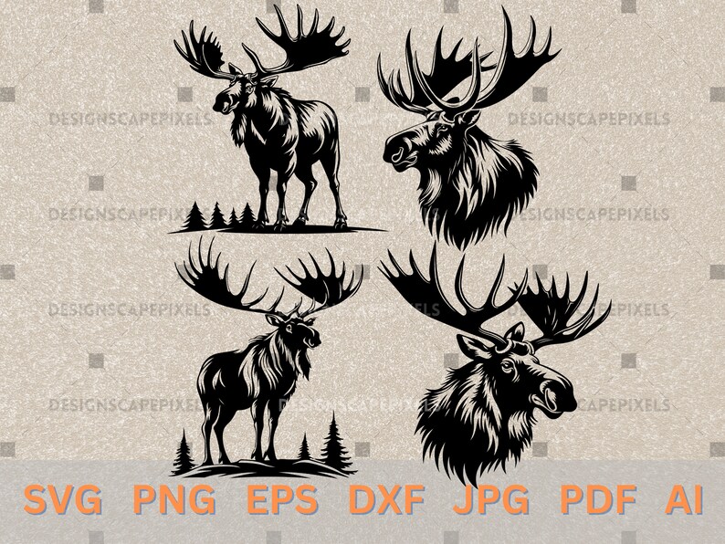 SVG Moose Silhouette Moose Head Svg Moose Png Pdf EPS Dxf AI Moose ...