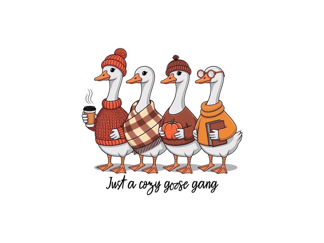 Cozy Goose Fall Clipart PNG: Funny Autumn Animal Art (digital Download ...