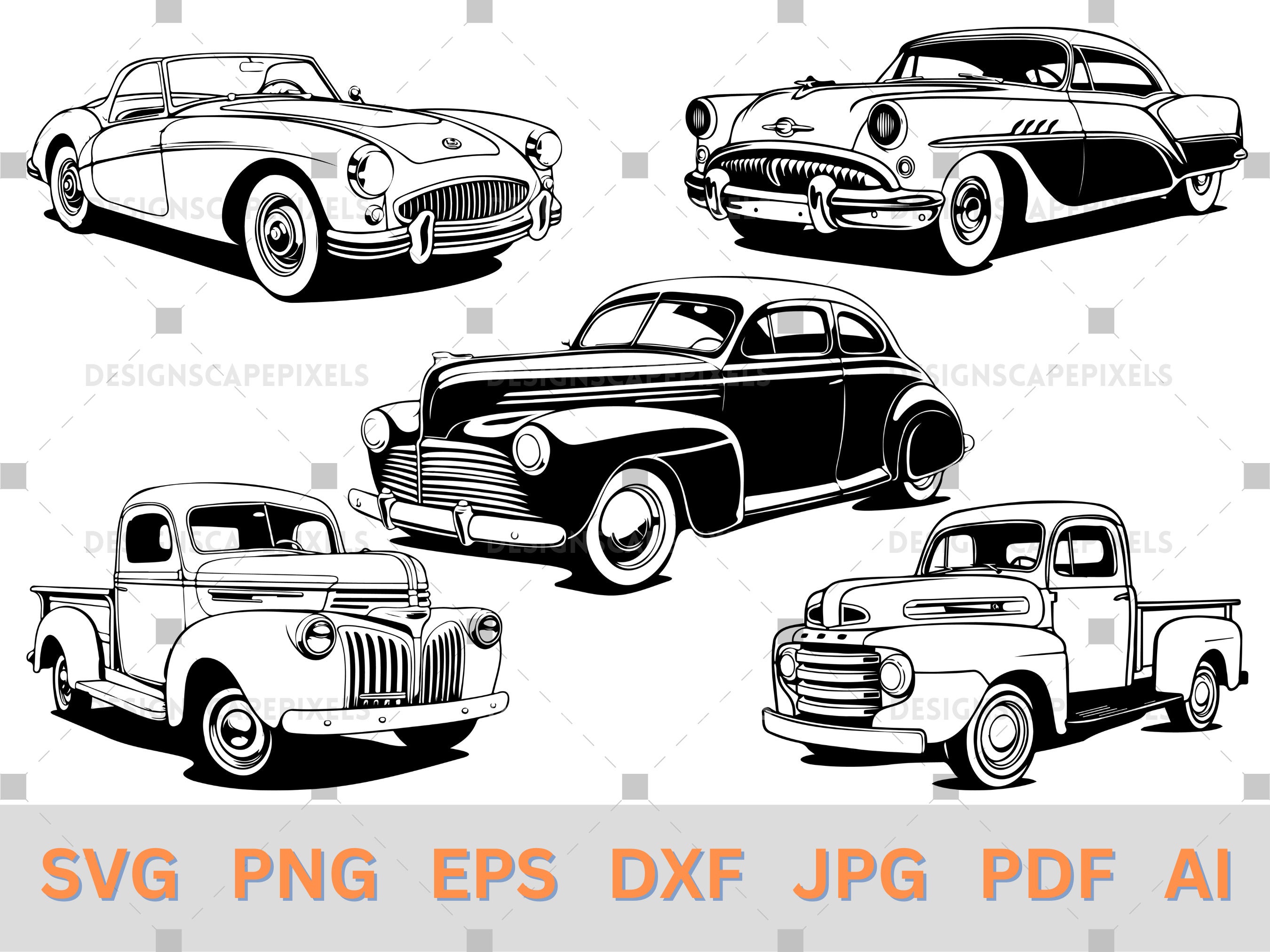 SVG Classic Cars and Trucks 10 Vectors SVG & PNG File Types Custom ...