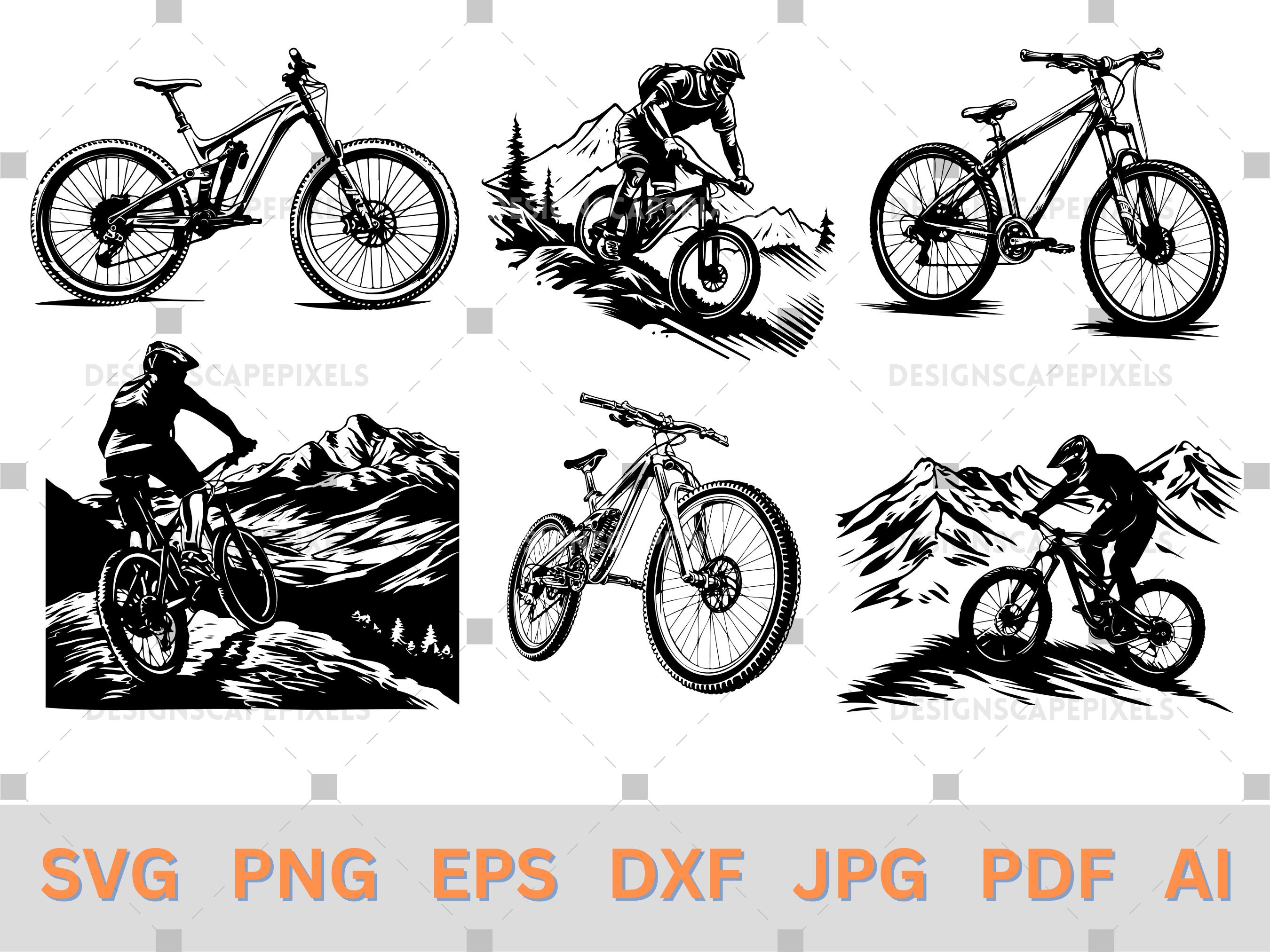 Mountain Bike Vector Art: Cycling Silhouette SVG Bundle (digital ...