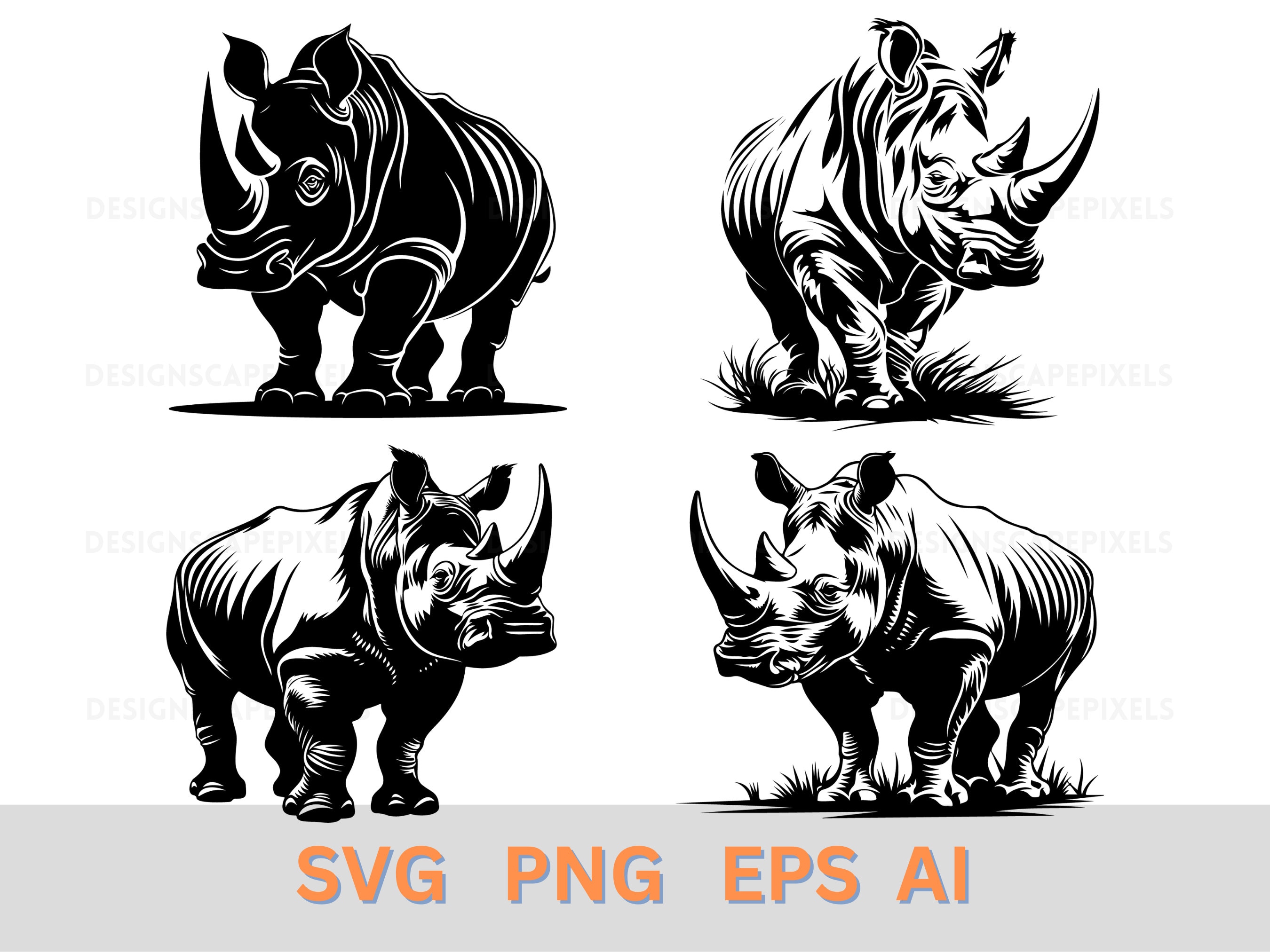 SVG Rhino Silhouette Bundle Rhino Vector File Cricut Cutting File Rhino ...