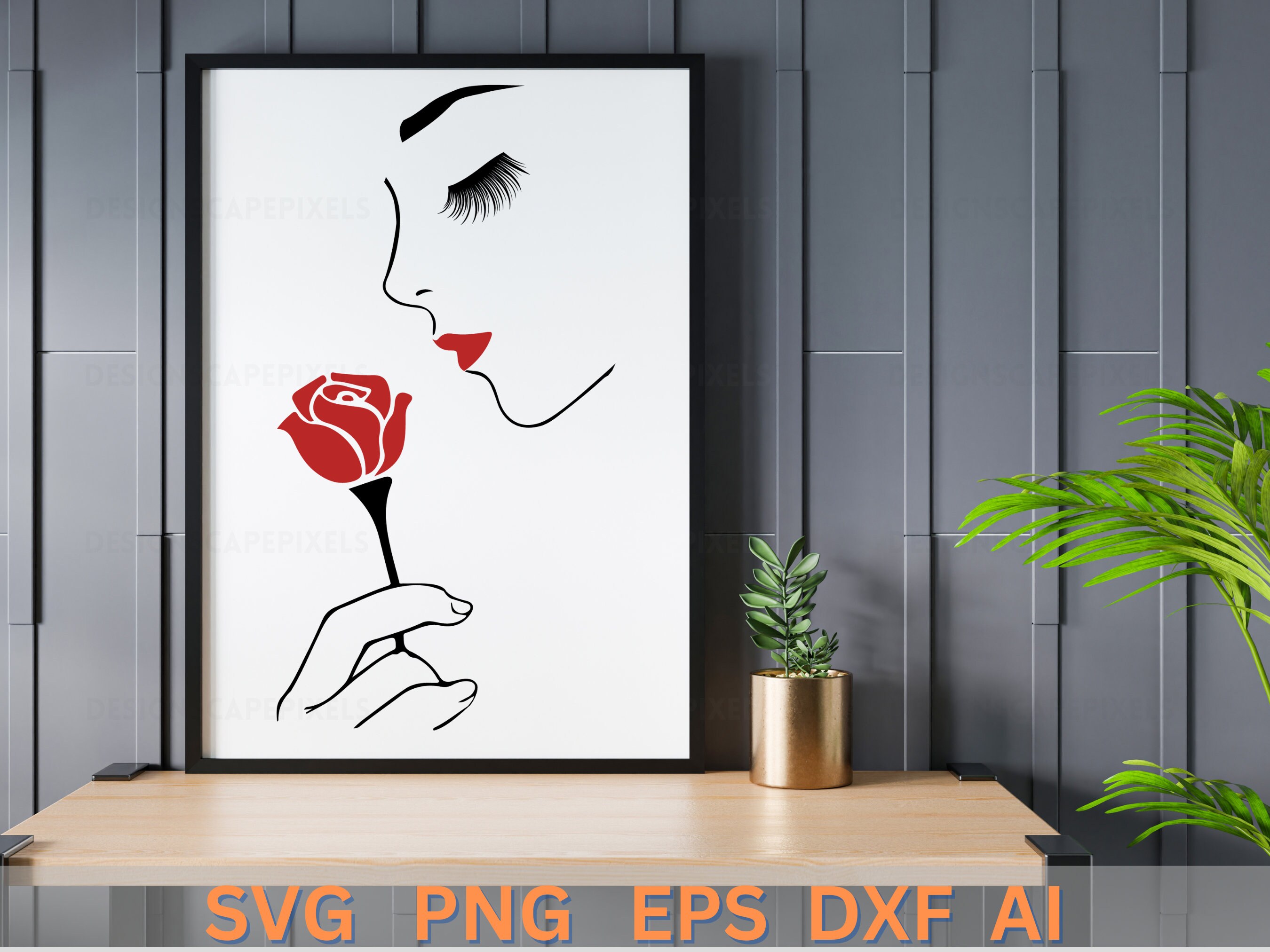 Beauty With Rose SVG Woman's Face Line Art Pretty Lady With Rose Girl ...
