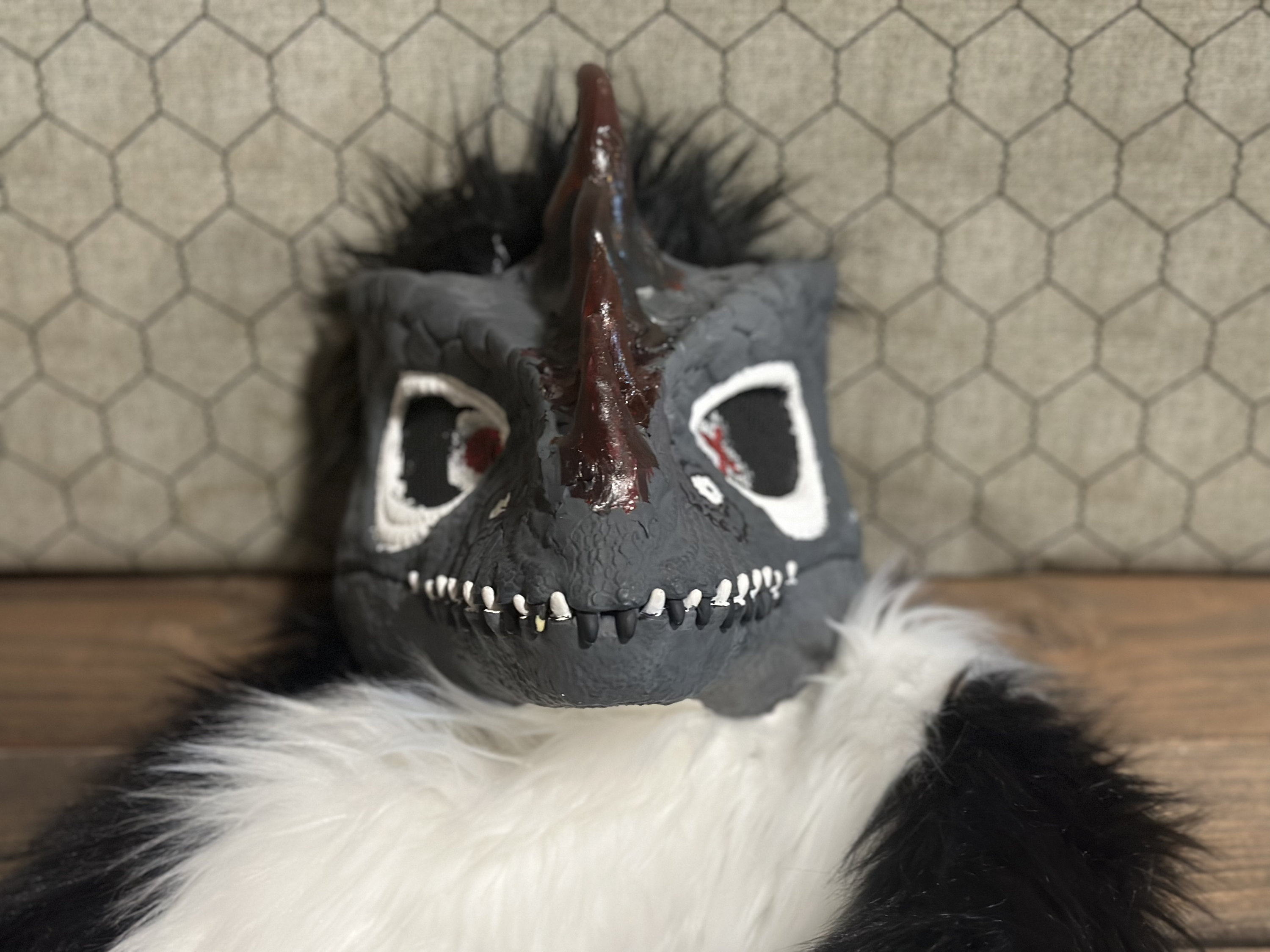 Furred Dino Mask With Horns full Headpiece - Etsy