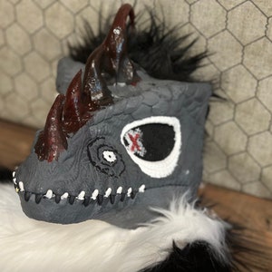 Furred Dino Mask With Horns full Headpiece - Etsy