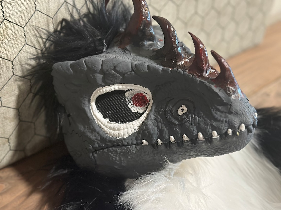 Furred Dino Mask With Horns full Headpiece - Etsy