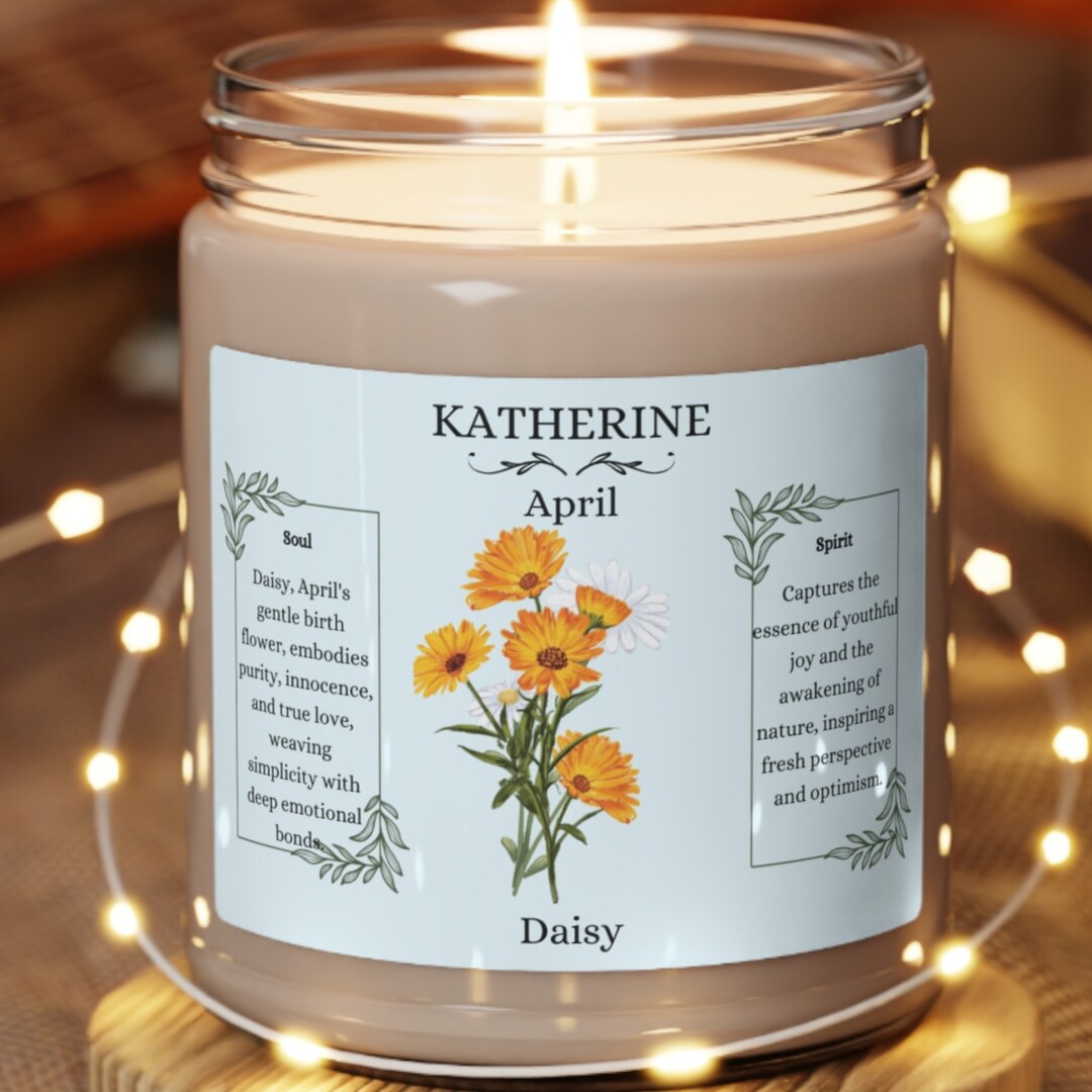 Birth Flower Candle, Personalized Birth Month Flower Candle, Birth ...