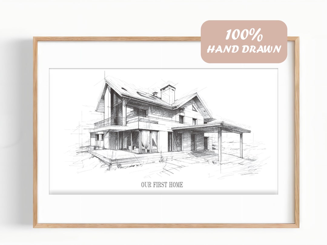 Custom Home Sketch Personalized Hand-drawn House Portrait Unique Home ...