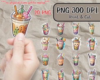 Boba Tea Sticker, Kawaii Bubble Drinks Sticker Sheet Template, Animals ...