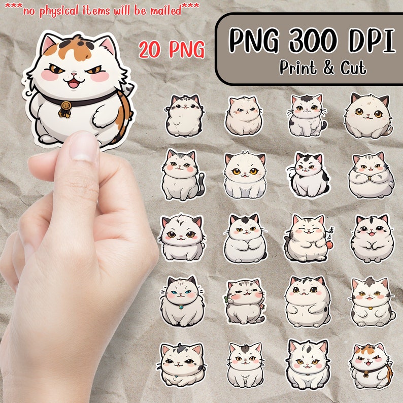Chubby Cats PNG Bundle, Cat PNG, Printable Sticker, Sticker Design ...