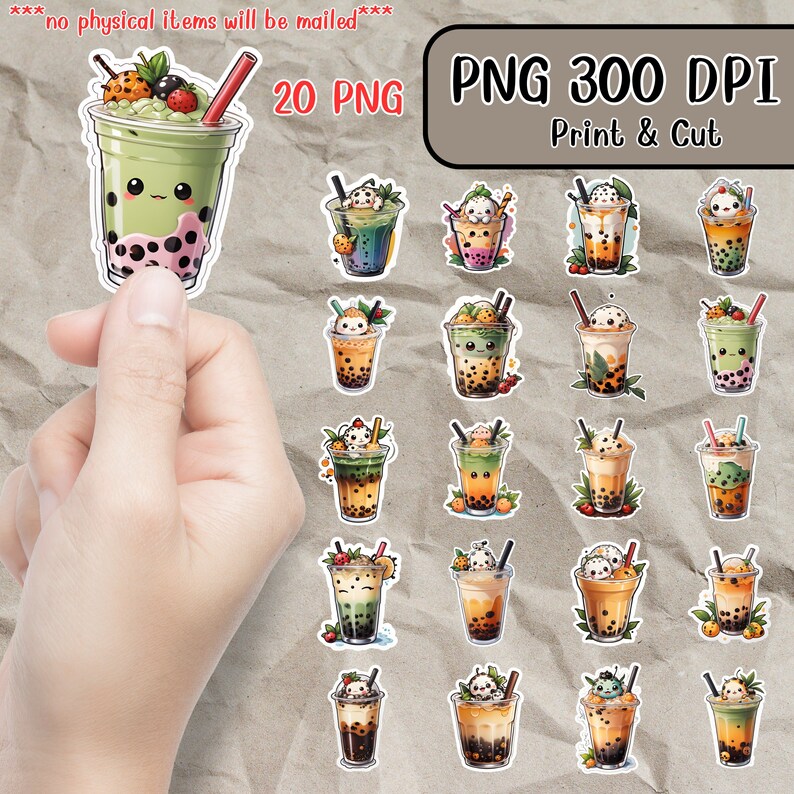 Bubble Boba Tea Sticker Pack Cute Bubble Drinks Sticker Sheet Animals ...