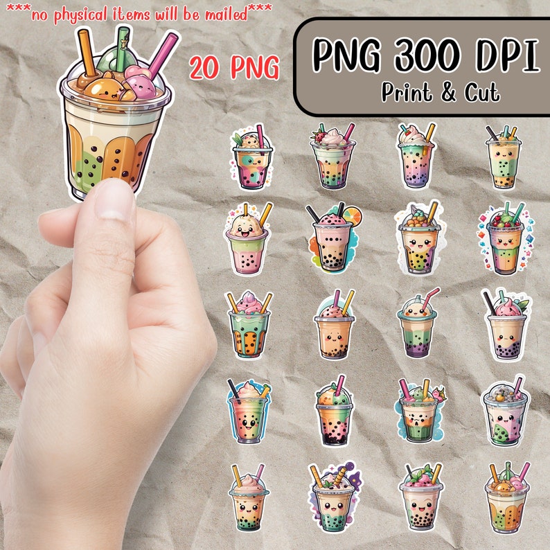 Boba Tea Sticker, Kawaii Bubble Drinks Sticker Sheet Template, Animals ...