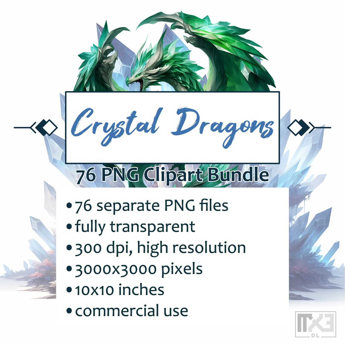 Crystal Dragons PNG Clipart Bundle: Fantasy Art Elements (commercial ...