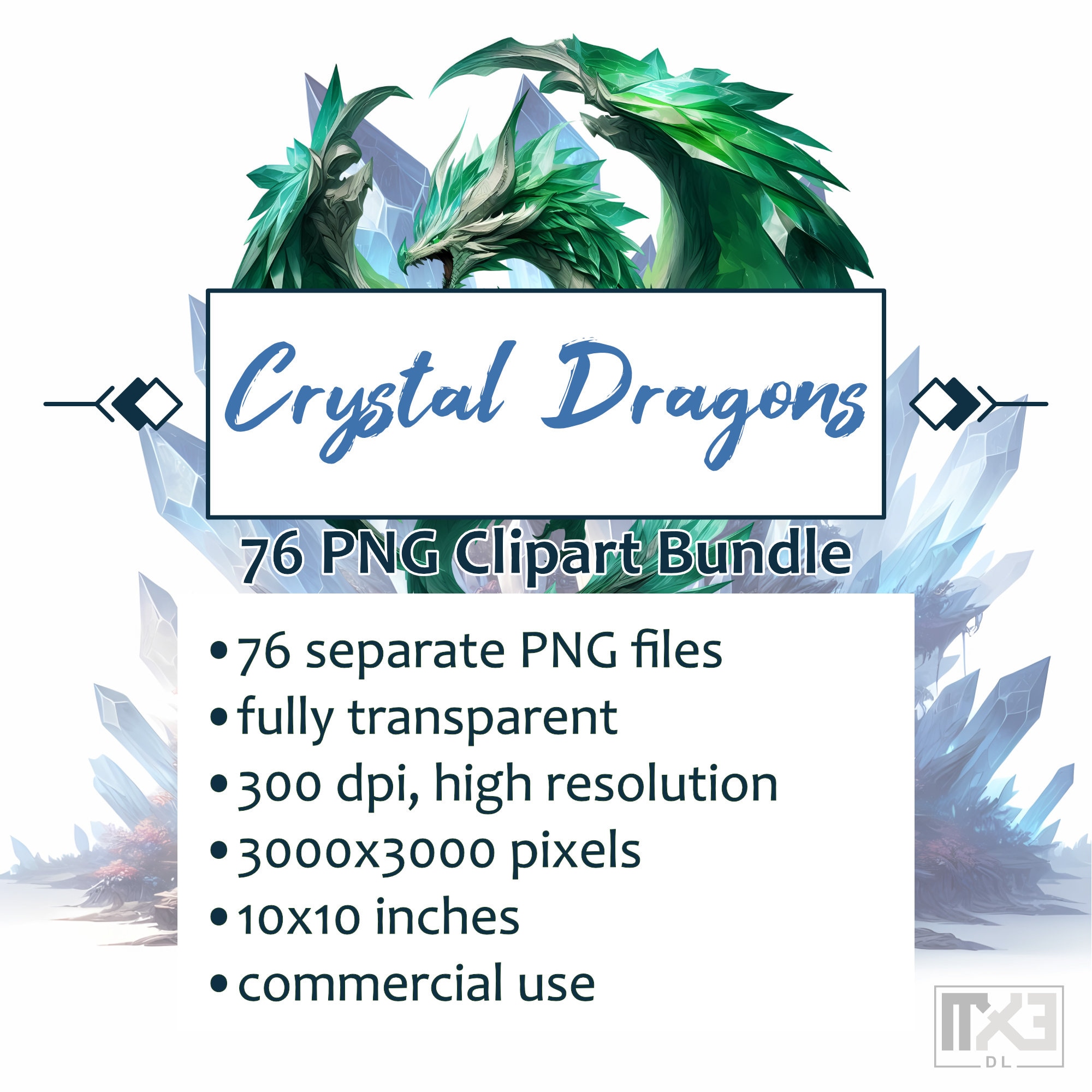 Crystal Dragons PNG Clipart Bundle: Fantasy Art Elements (commercial ...