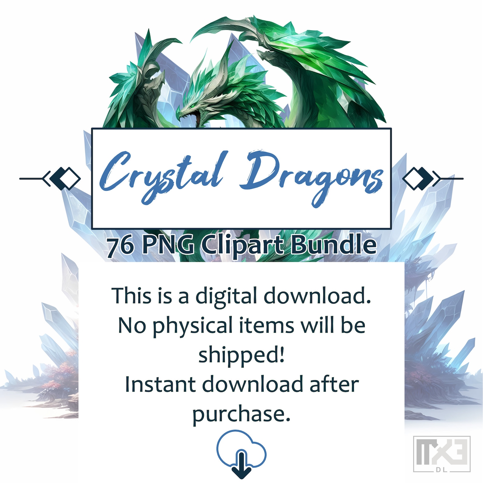 Crystal Dragons PNG Clipart Bundle: Fantasy Art Elements (commercial ...