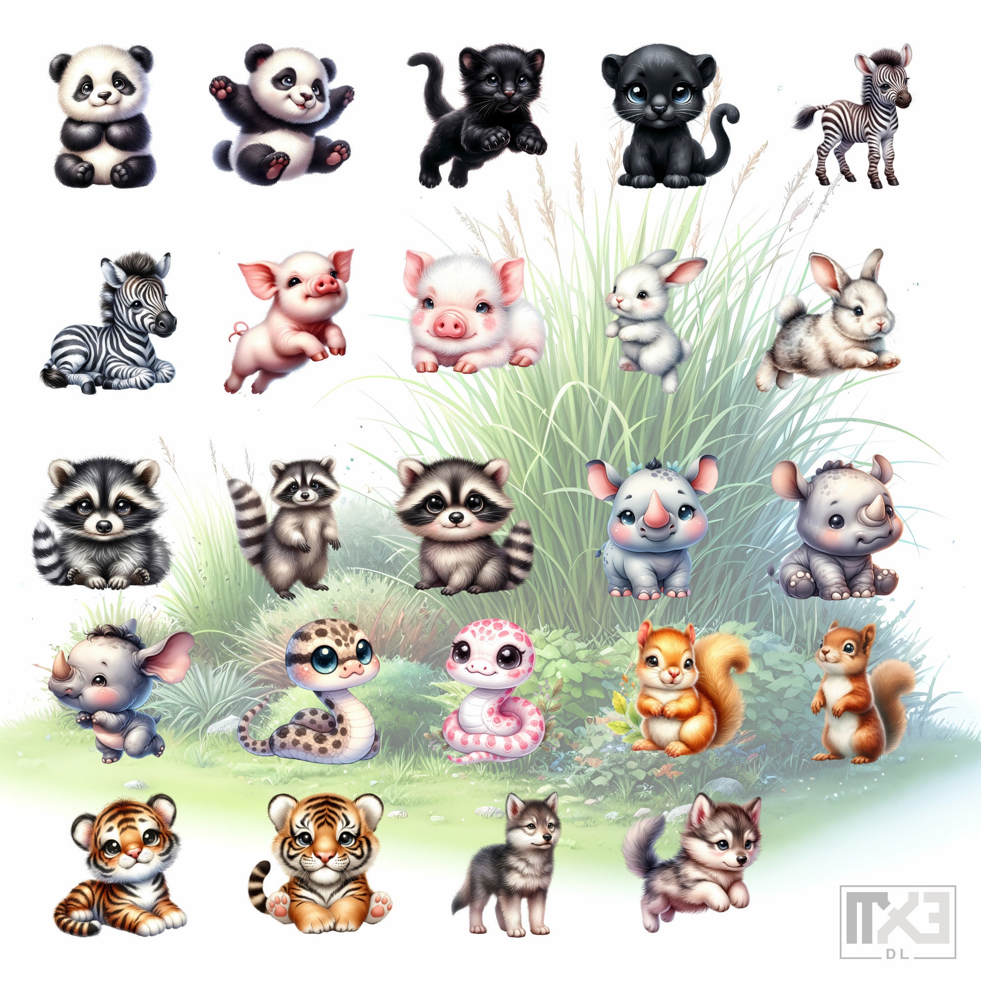 Cute Baby Animals PNG Clipart Bundle, Charming Nursery Clip Art ...
