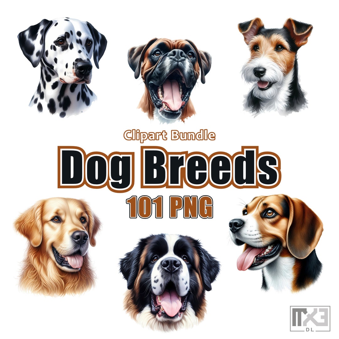 Dog Breeds Portrait Clipart Bundle: 101 PNG Images (digital Download ...