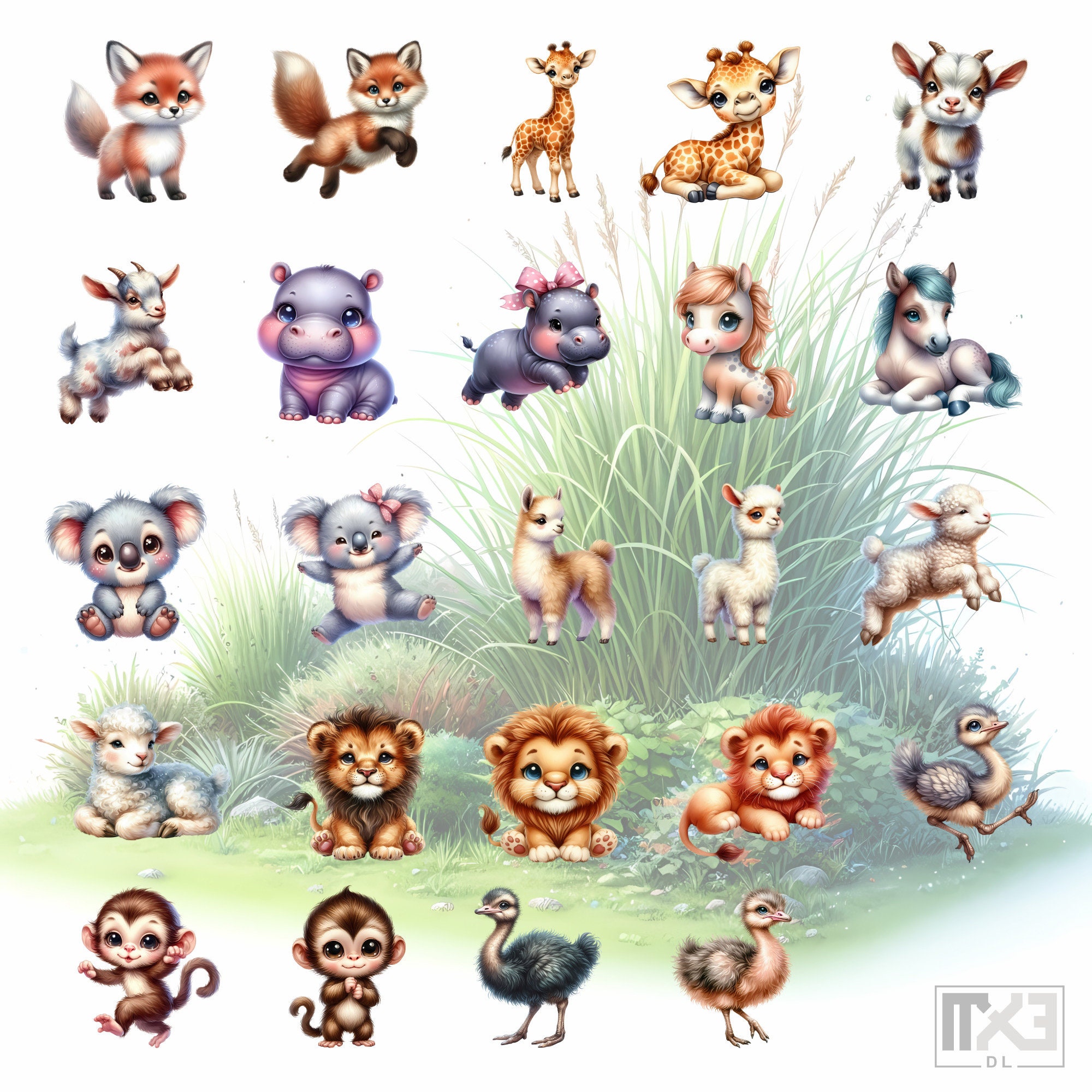 Cute Baby Animals PNG Clipart Bundle, Charming Nursery Clip Art ...