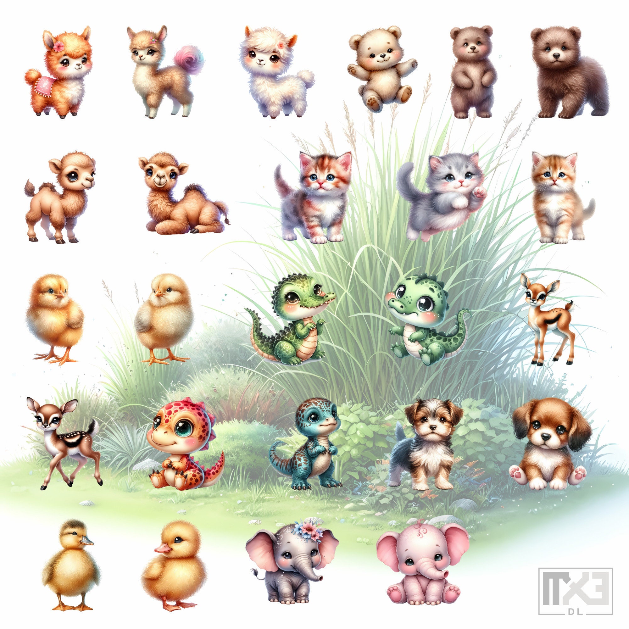 Cute Baby Animals PNG Clipart Bundle, Charming Nursery Clip Art ...