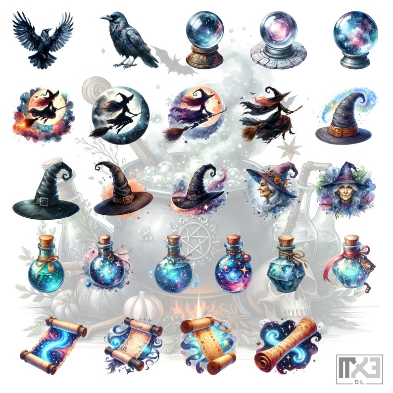 Witchcraft PNG Clipart Bundle, Mystical Clip Art Elements for Magical ...
