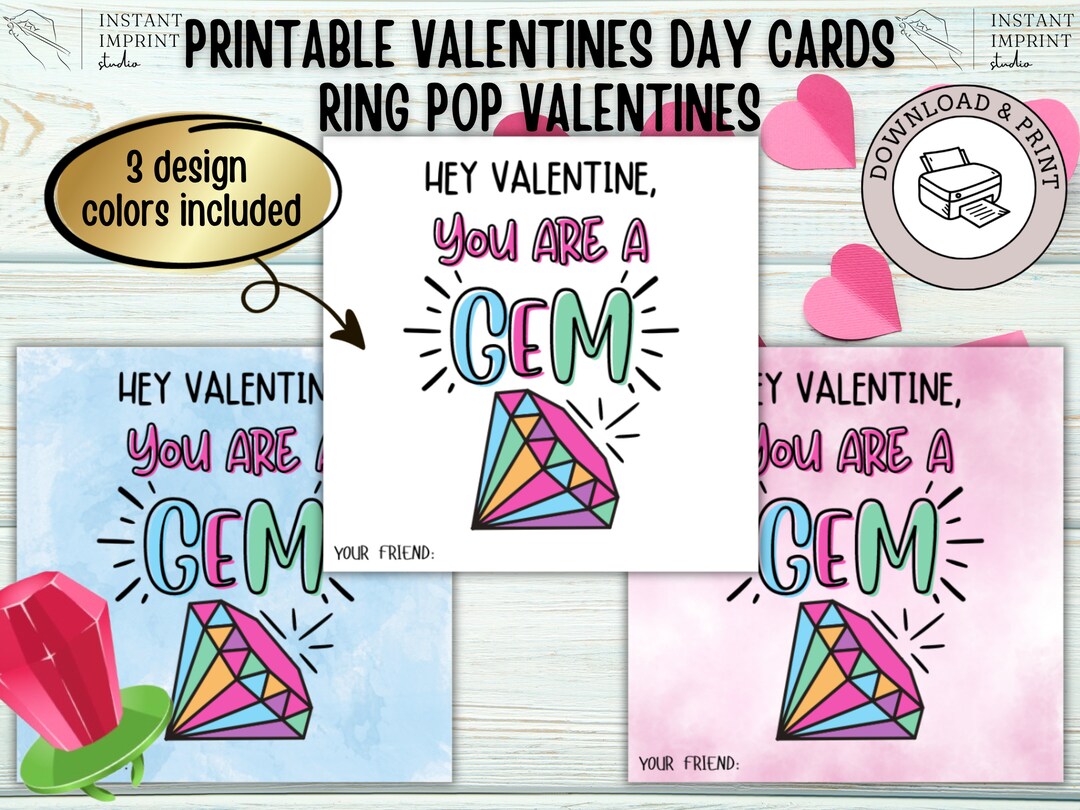 PRINTABLE Valentine Card, Ring Pop Valentine Card, Printable Classroom ...