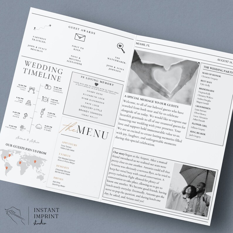 Folded Wedding Newspaper Program, Canva Template, Printable Wedding ...