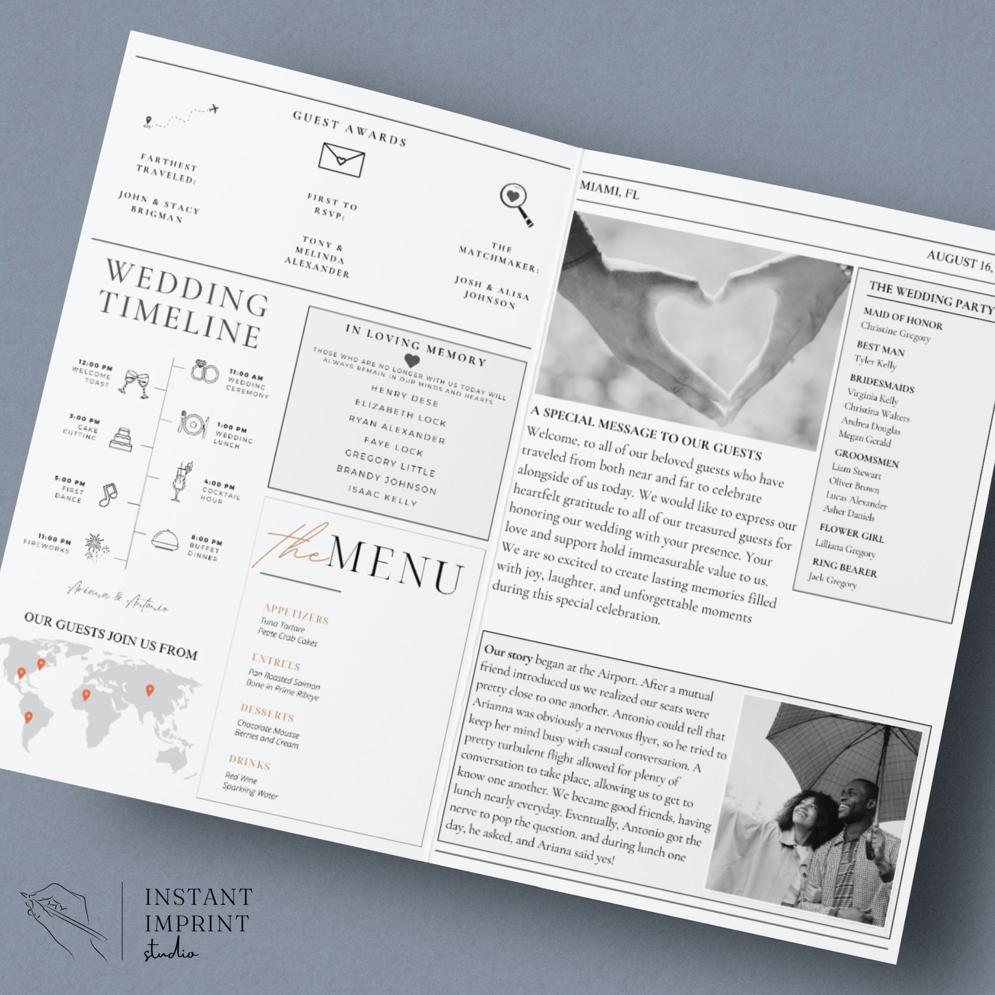 Newspaper Wedding Program Template, Editable Newspaper Wedding Ceremony ...