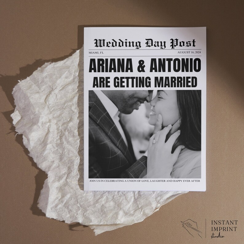 Newspaper Wedding Program Template, Editable Newspaper Wedding Ceremony ...