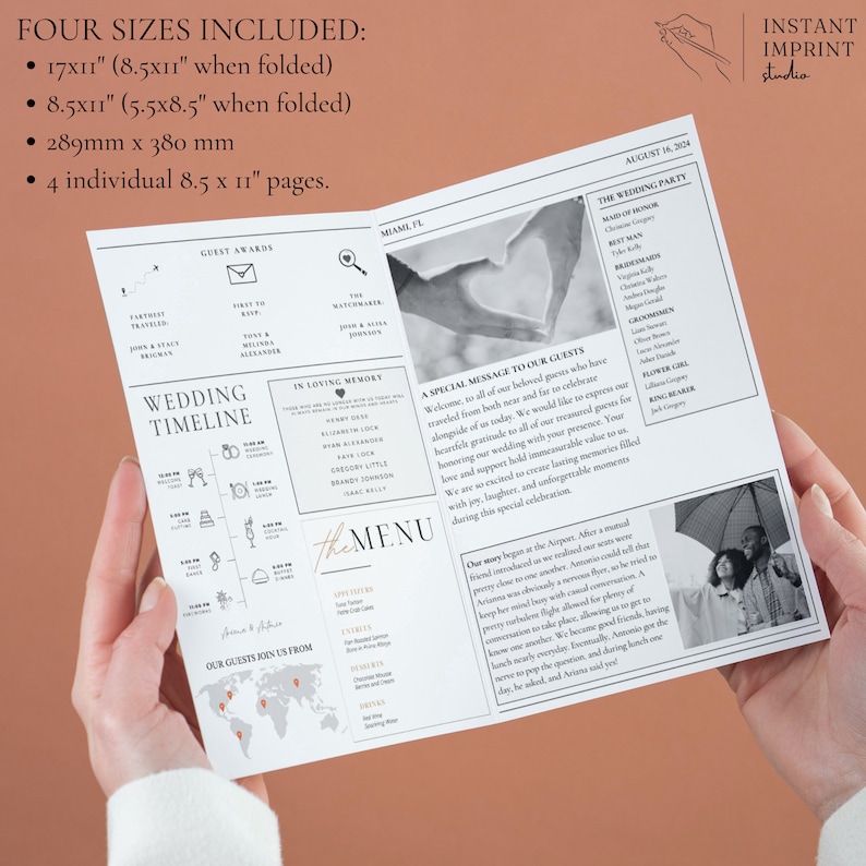 Folded Wedding Newspaper Program, Canva Template, Printable Wedding ...