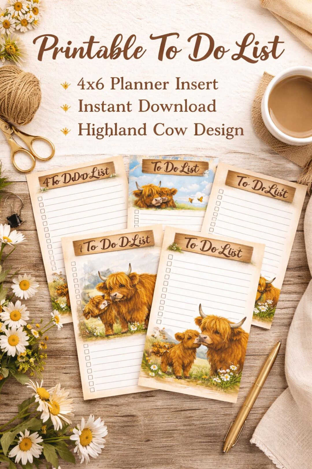 Highland Cow to Do List Printable | 4x6 Farmhouse Planner Insert ...