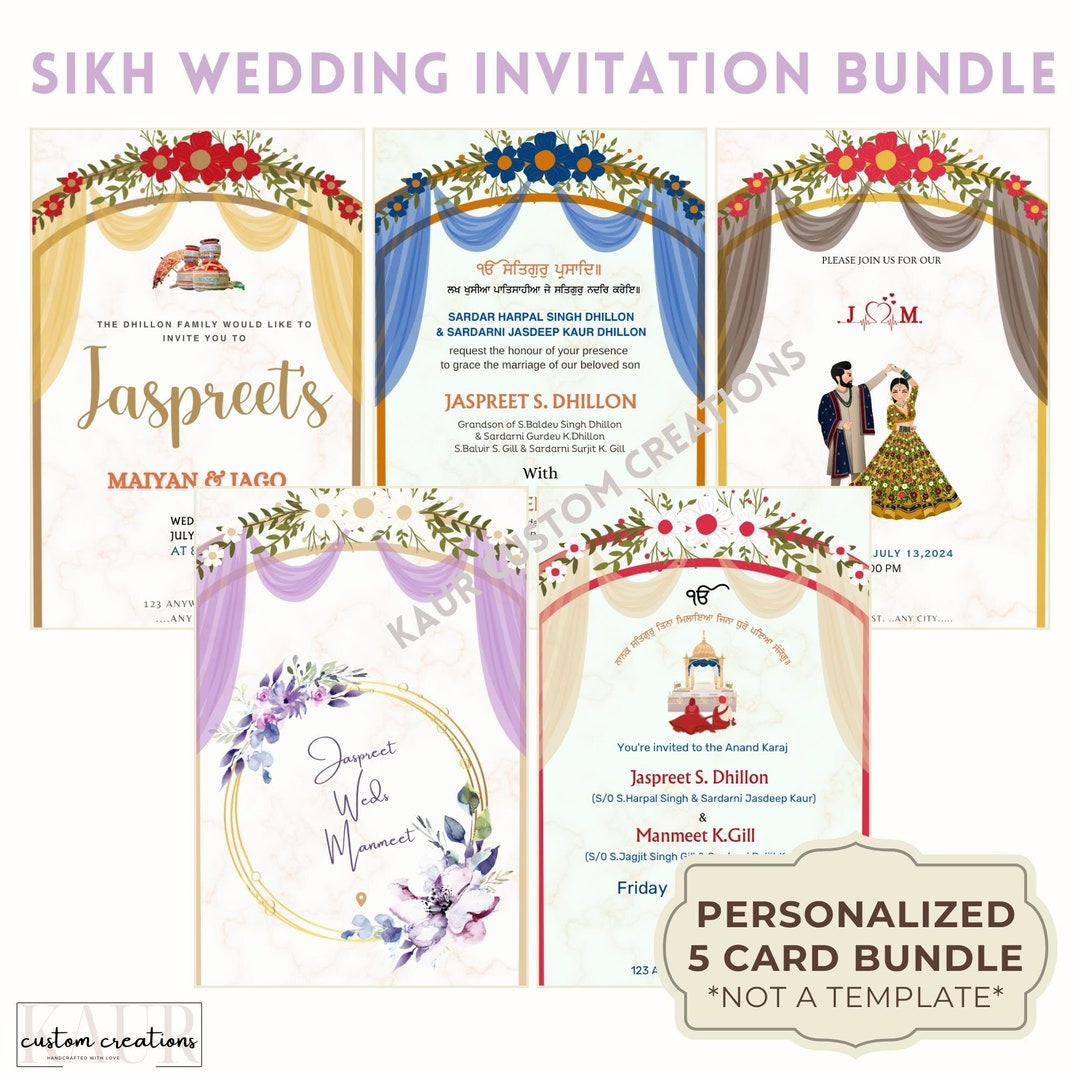 Personalized Indian Wedding Invitations,sikh Wedding Cards, Anand Karaj ...