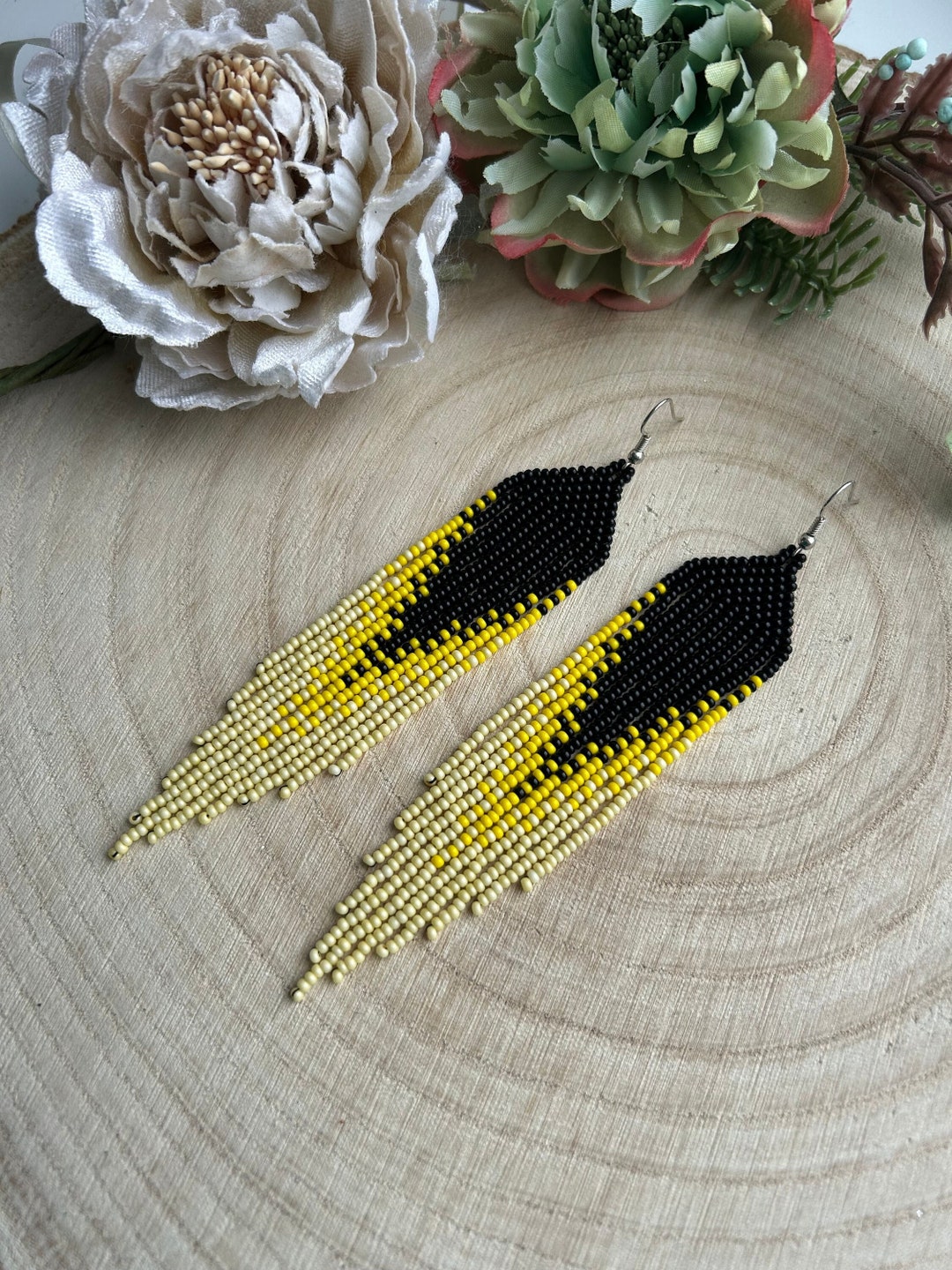 Bead Earrings Ombre Earrings Fringe Earrings Long Fringe Earrings ...