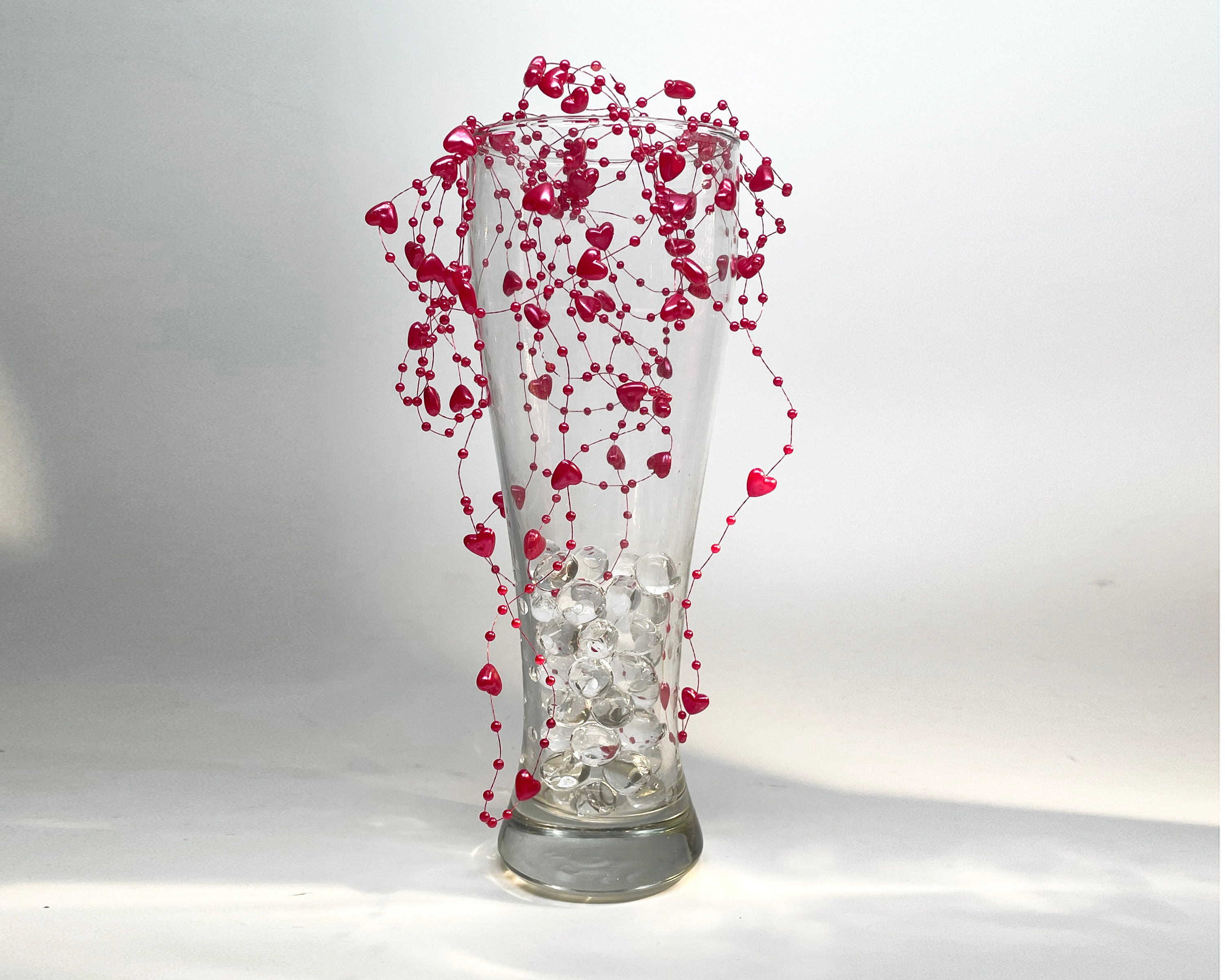 Floating Red Heart Beads String Chain Vase Decoration Wedding Table ...