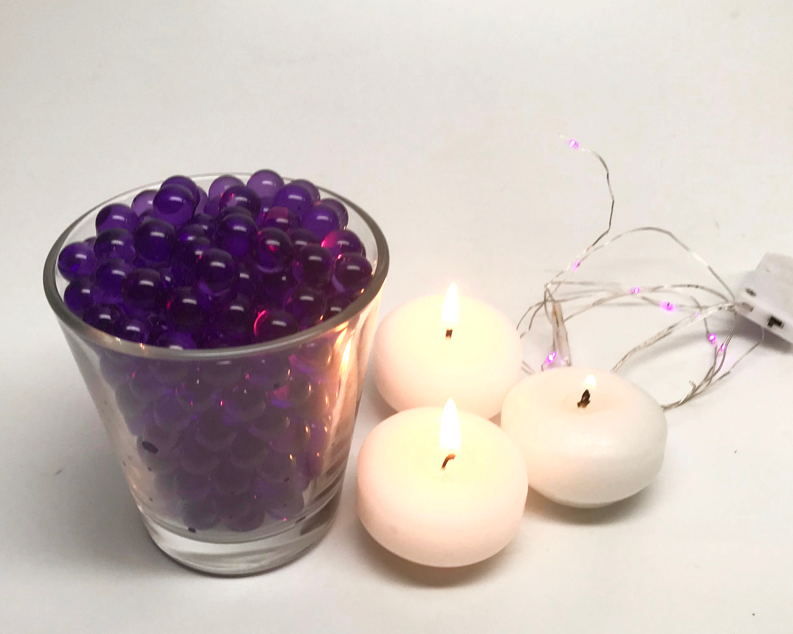 210 Pieces Floating Vase Filler Purple Beads, 3 Floating Candles, 3 ...