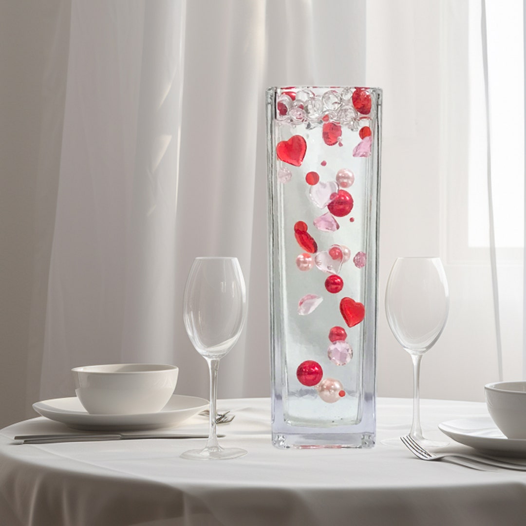 Valentine Days, 65 Pieces Floating Vase Filler Hearts and Crystals, Red ...