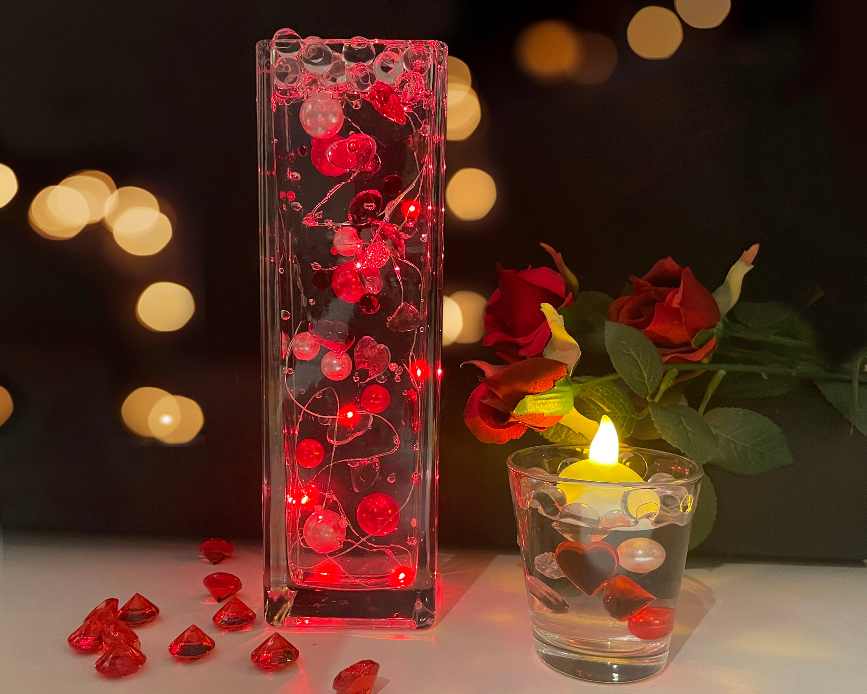 Valentine Days, 65 Pieces Floating Vase Filler Hearts and Crystals, Red ...