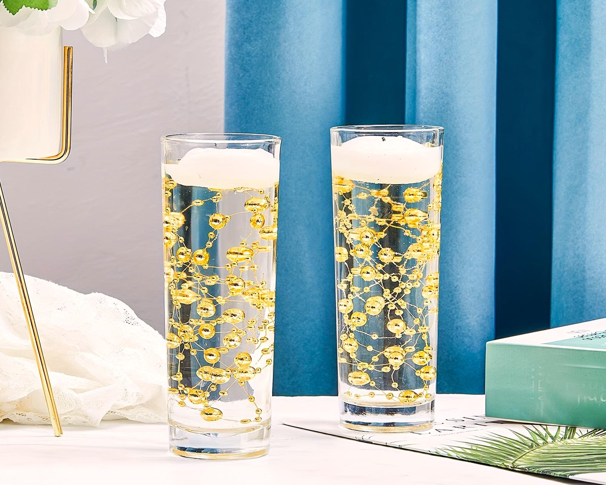 2 Garlands, 5 Yards 5 Meters Gold Beads String Chain Floating Vase ...