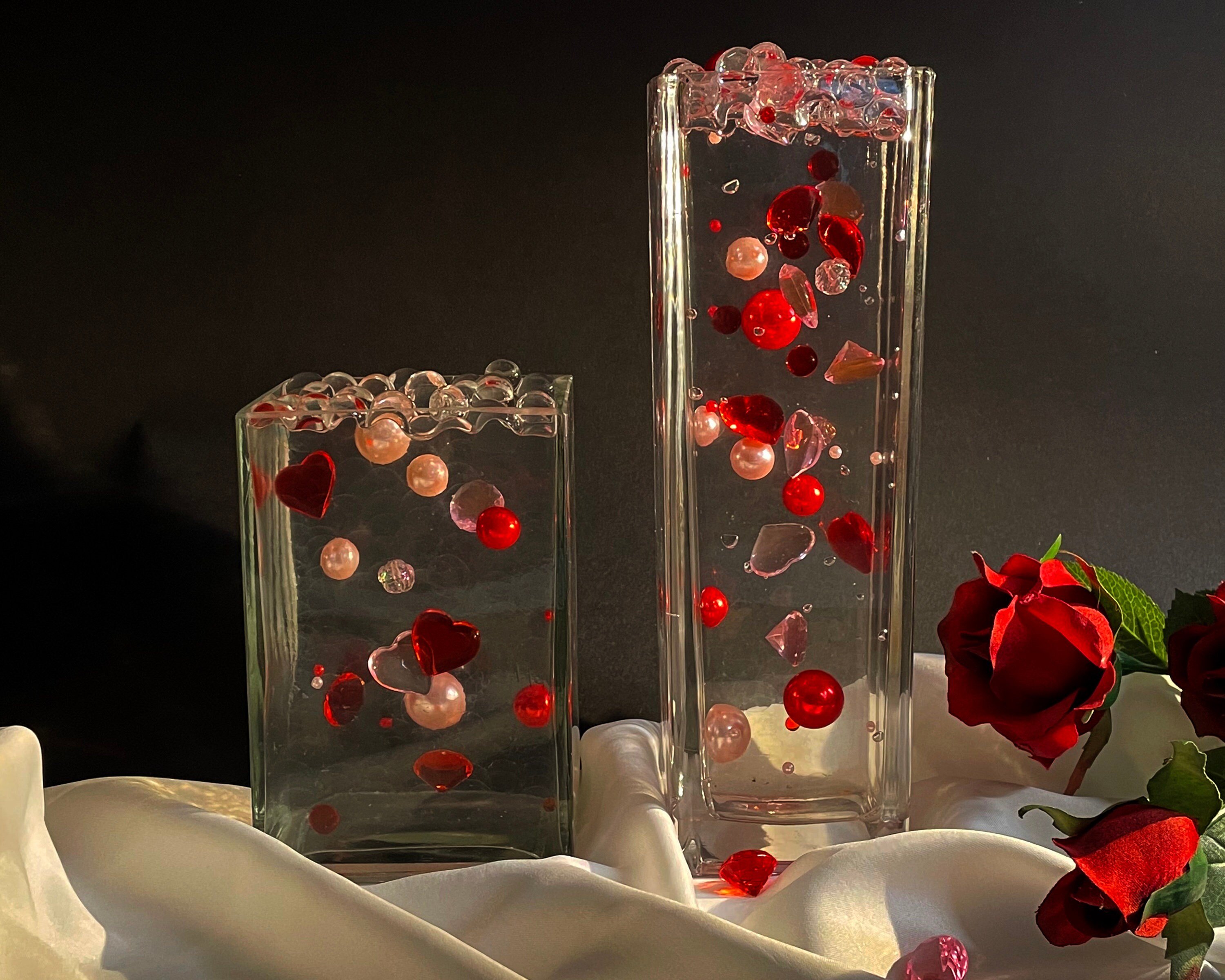 Valentine Days, 65 Pieces Floating Vase Filler Hearts and Crystals, Red ...