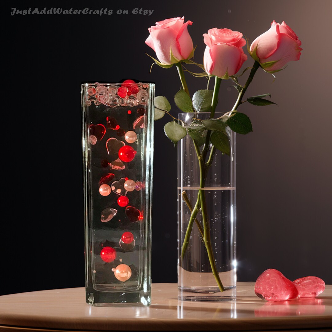 Valentine Days, 65 Pieces Floating Vase Filler Hearts and Crystals, Red Submersible Fairy Light ...