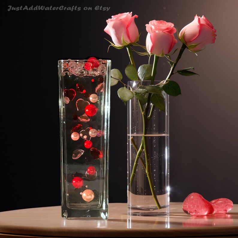 Valentine Days, 65 Pieces Floating Vase Filler Hearts and Crystals, Red ...