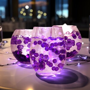 210 Pieces Floating Vase Filler Purple Beads, 3 Floating Candles, 3 ...