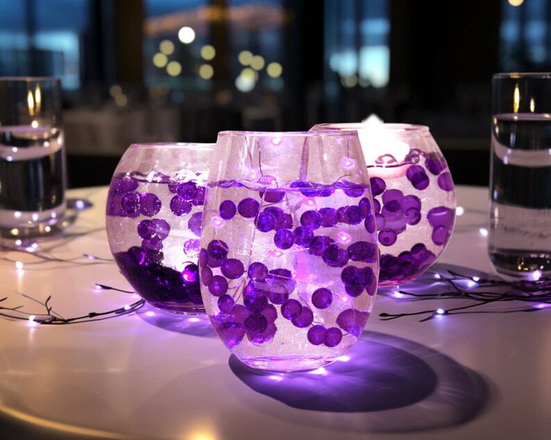 210 Pieces Floating Vase Filler Purple Beads, 3 Floating Candles, 3 ...