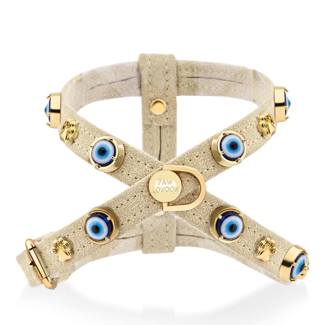 Evil Eye Dog Harness, Sand Color Suede Leather Pet Harness With Evil ...
