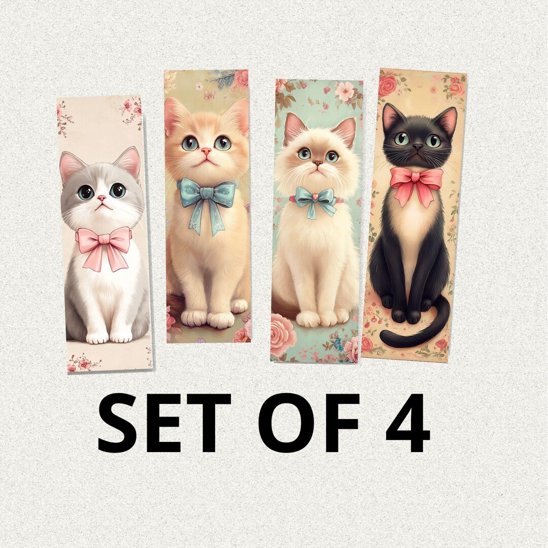 Cat Bookmark Set of Four, Book Reader Gift, Cat Lover Book Mark ...