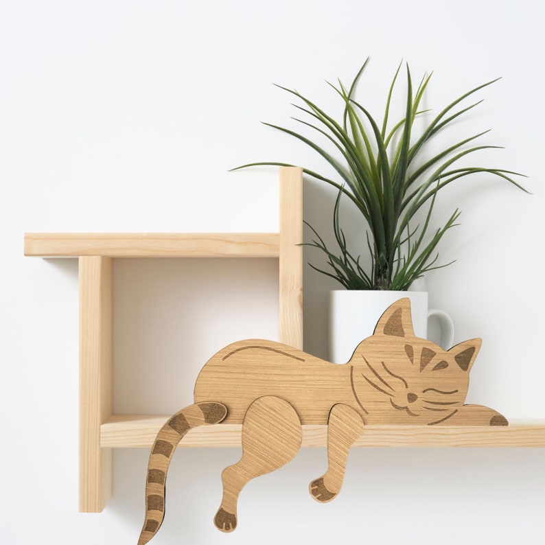 Wooden Cat Shelf Sitter, Whimsical Cat Home Decor, Gift for Cat Lover ...