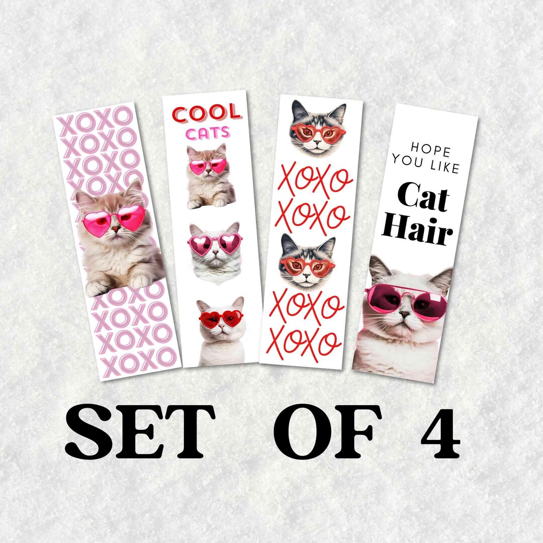 Cat Bookmark Set of Four, Book Reader Kitten Lover Book Mark Bookworm ...