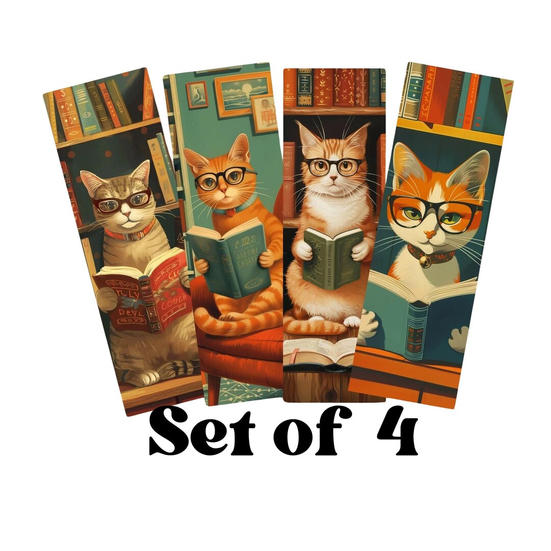 Cat Bookmark Set of Four, Book Reader Gift, Cat Lover Book Mark ...