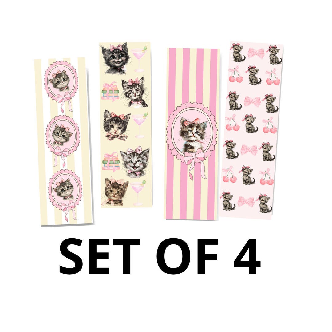 Cat Bookmark Set of Four, Book Reader Kitten Lover Book Mark Bookworm ...